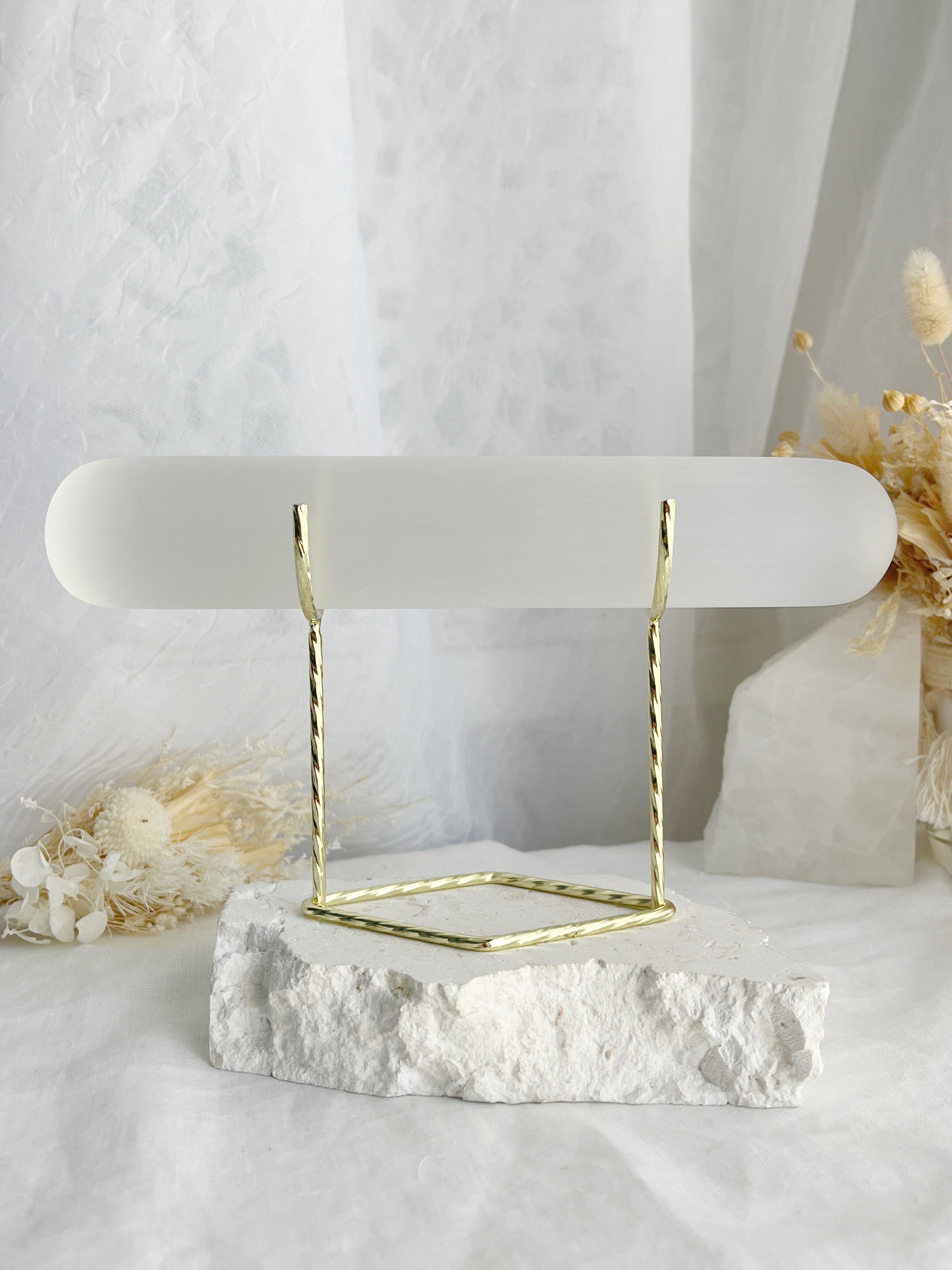 SELENITE JEWELLERY STAND GOLD Stoned Saged